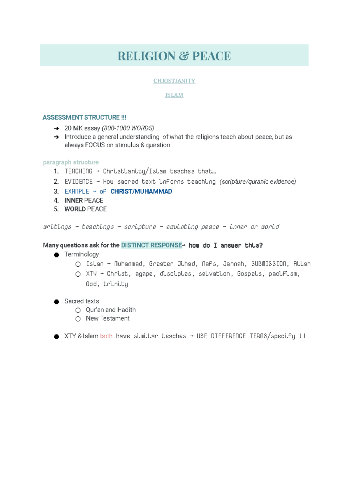 12 SOR re & peace - RELIGION & PEACE CHRISTIANITY ISLAM ASSESSMENT ...