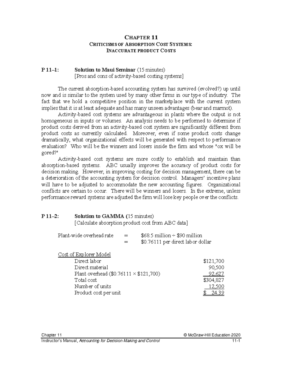 Chapter 11 10e Solutions - Chapter 11 © McGraw-Hill Education 20 20 ...