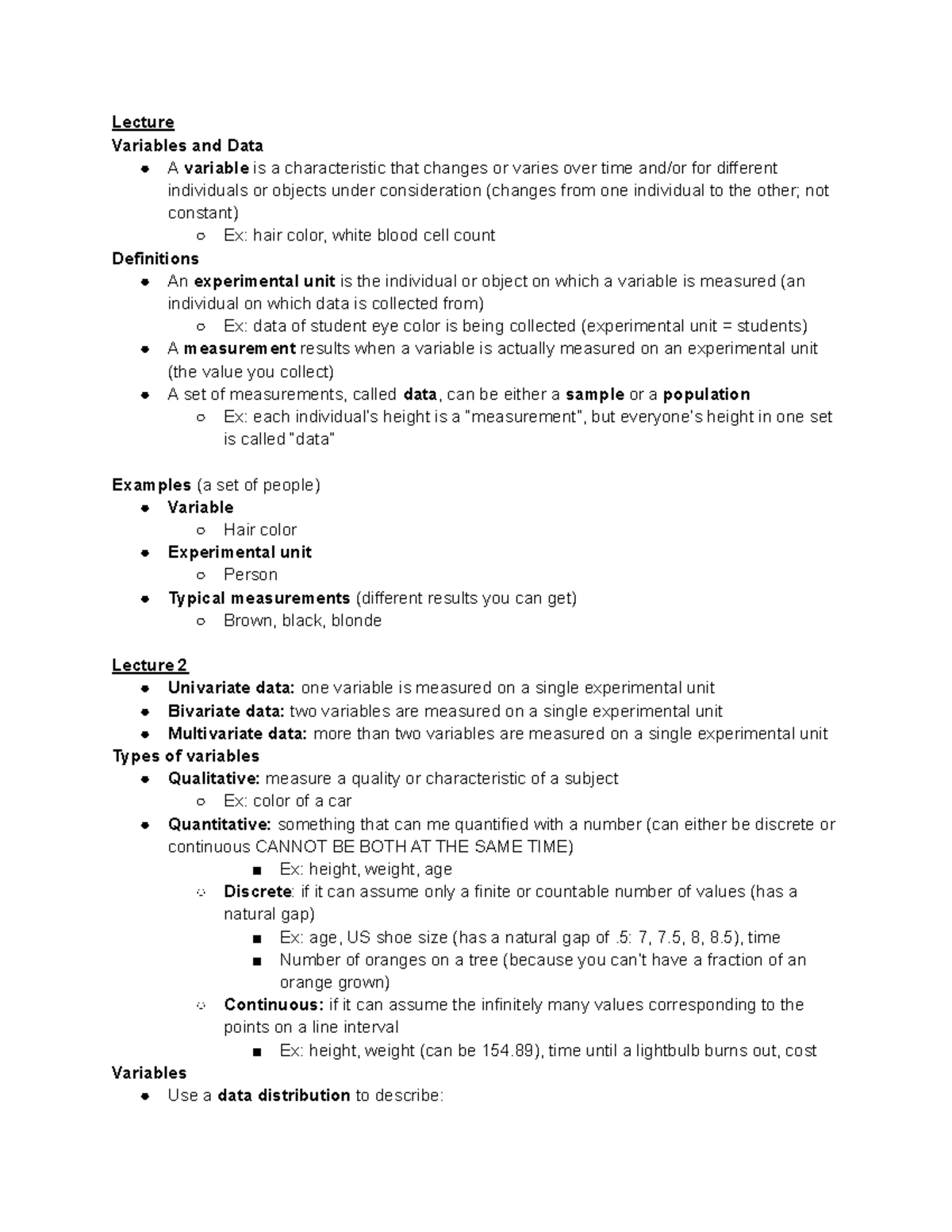 Sta13 Lecture Midterm 1 Lecture Variables And Data A Variable Is A