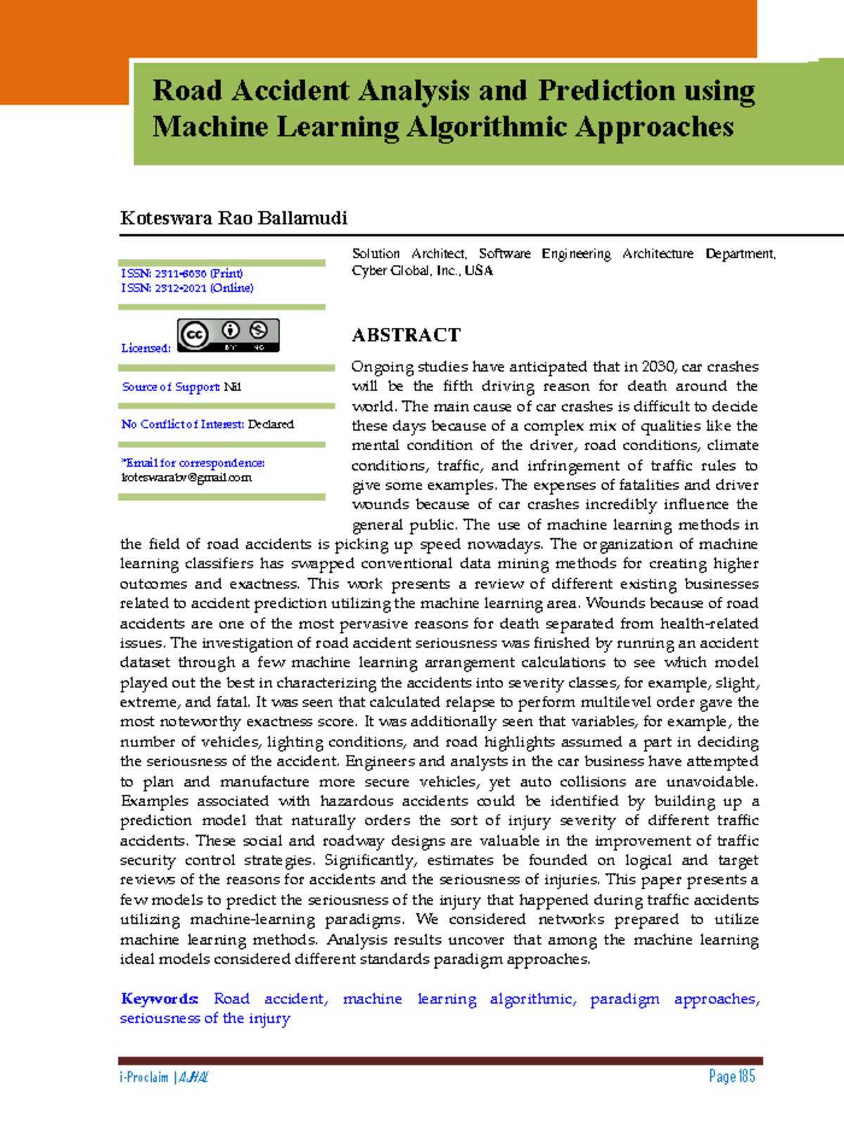 Road Accident Analysis and Prediction using Machin - Asian of Journal Humanity, Art and ...