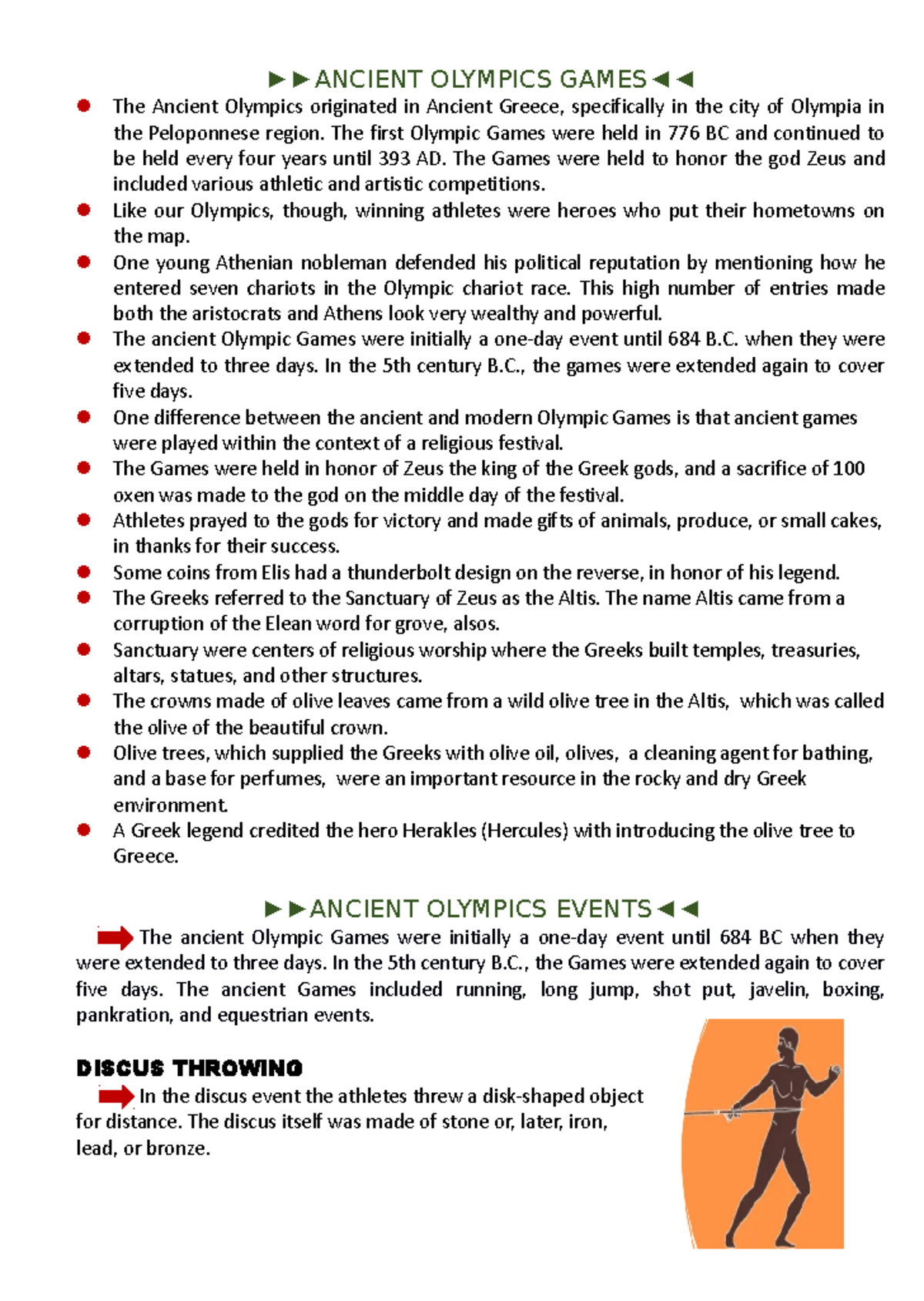 Ancient Olympics Games - ANCIENT OLYMPICS GAMES The Ancient Olympics ...