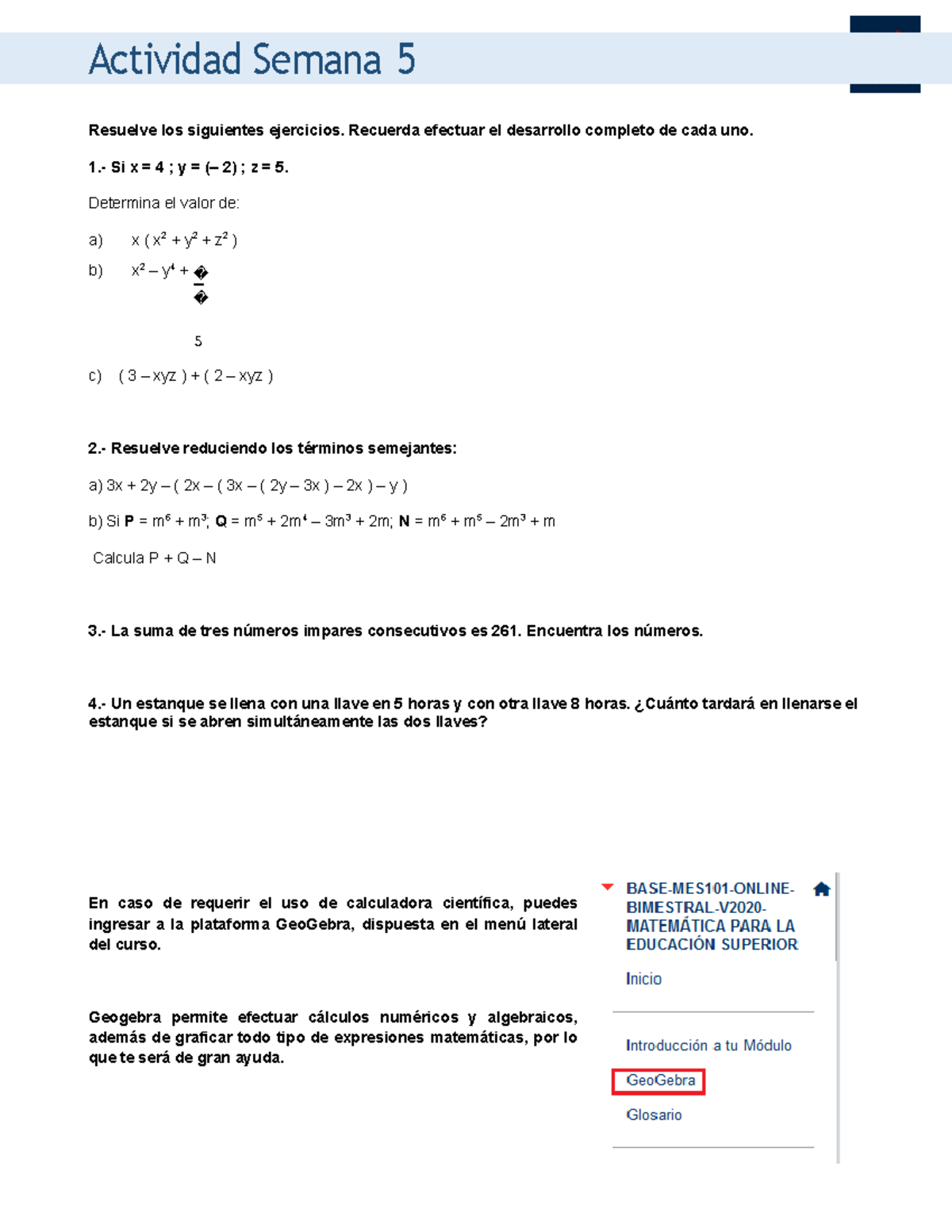 Actividad Semana 5 A - trabajo - Actividad Semana 5 Resuelve los ...