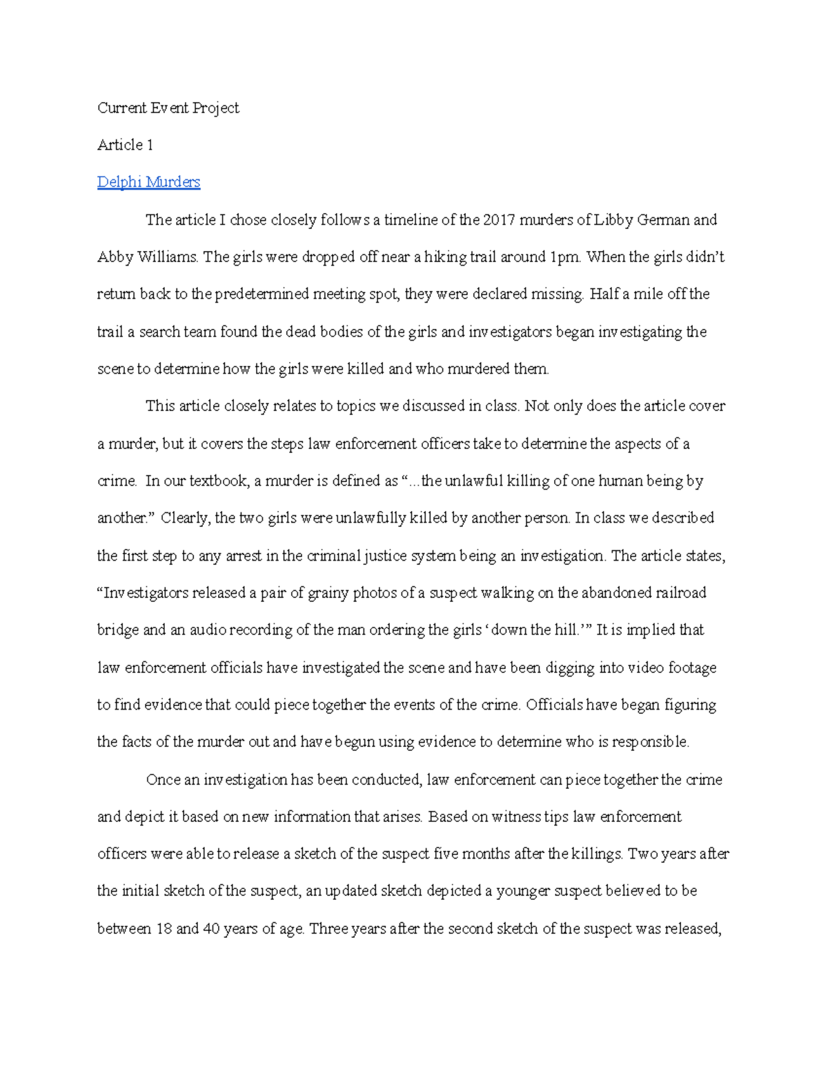 Current Event Assignment - Current Event Project Article 1 Delphi ...