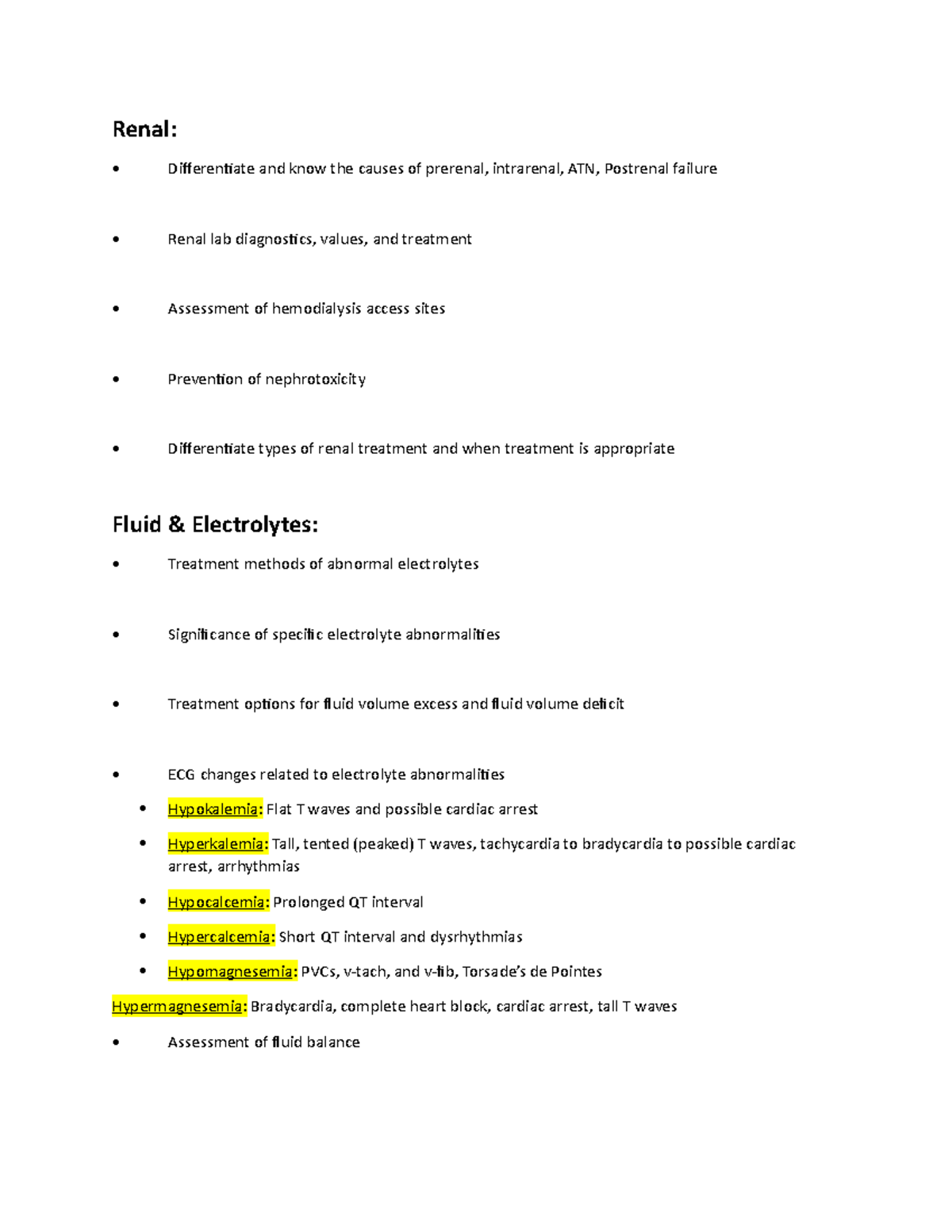NSG 472 Exam II study guide - Renal: Differentiate and know the causes ...