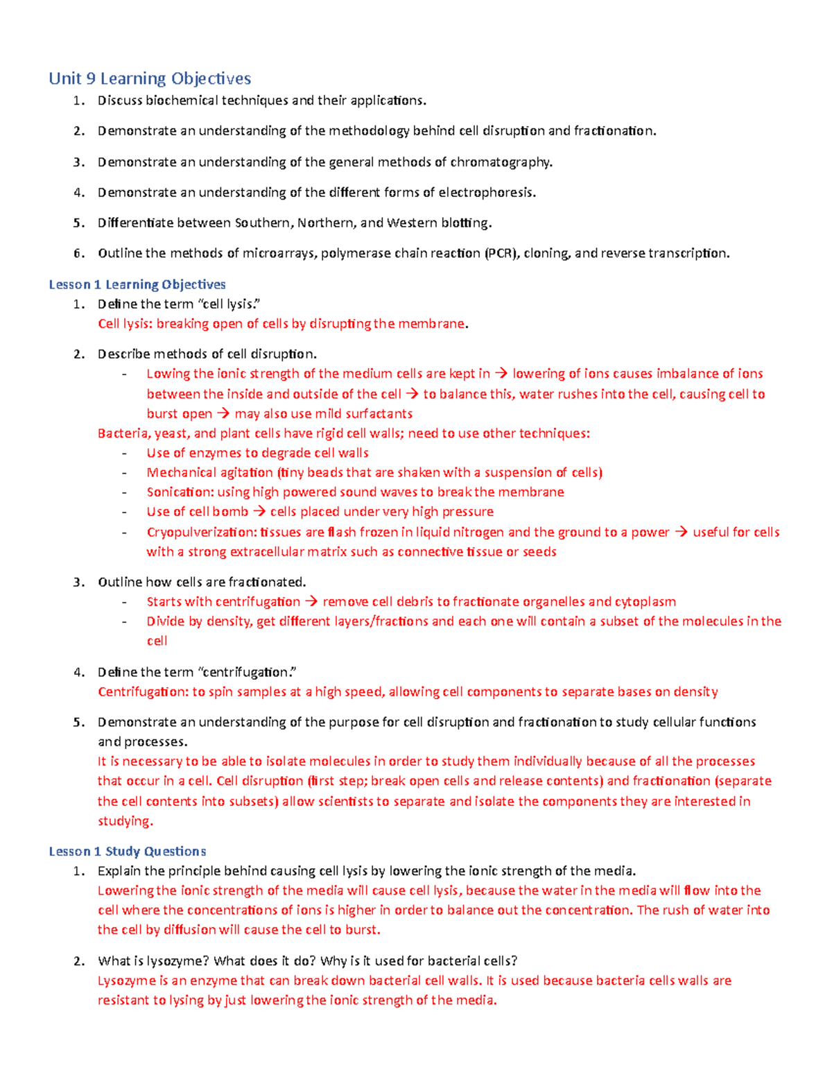 Unit 9.docx - unit 9 - Unit 9 Learning Objectives Discuss biochemical ...