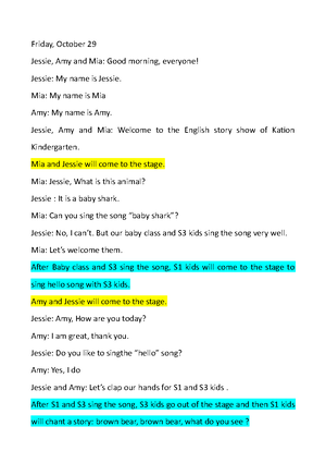 2021 April's English activity scripts - 中班 Wendy : Hello everyone, my ...