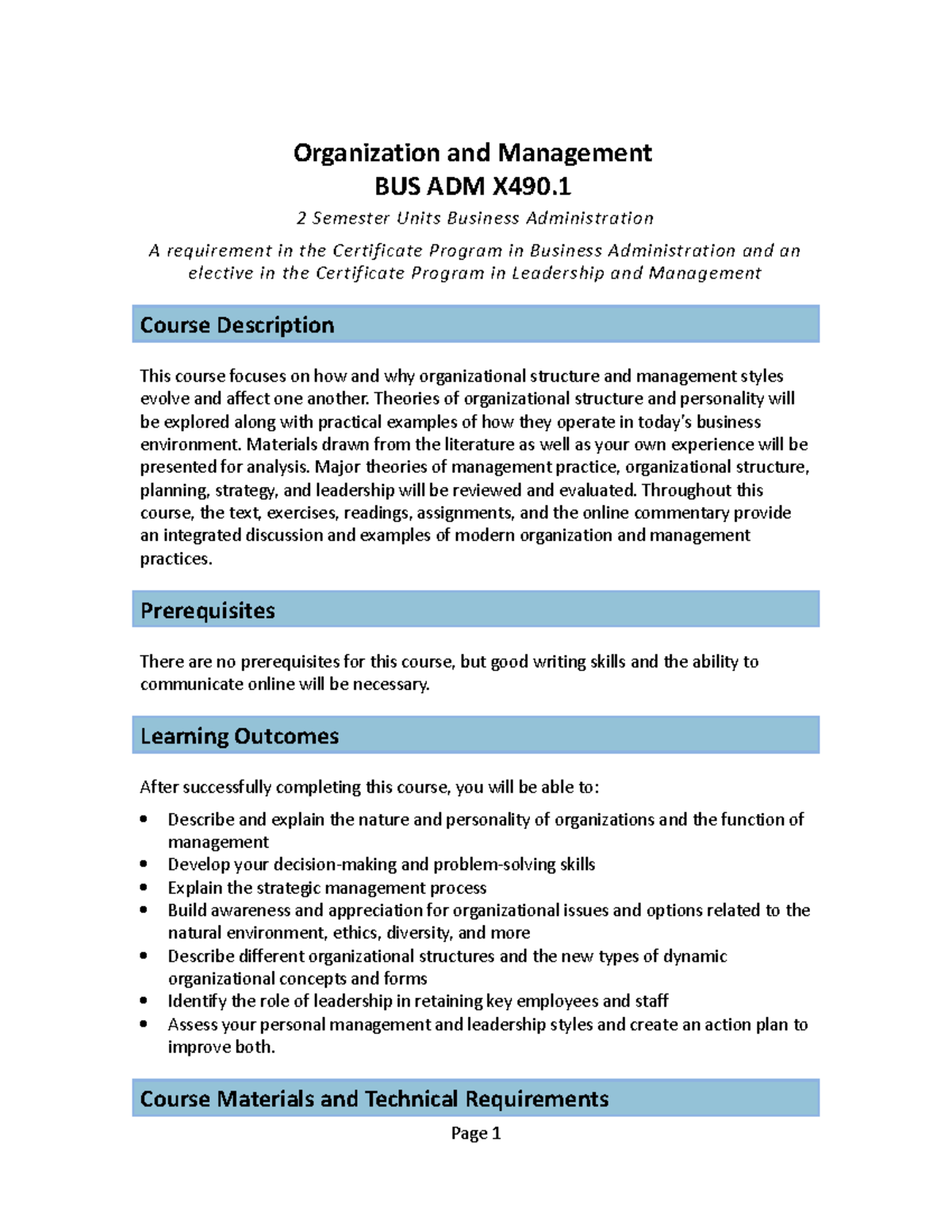 Busadm X490 - hi i need this for this coursse - Organization and ...