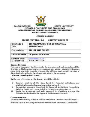 DFI 304 - outliner - SOUTH EASTERN KENYA UNIVERSITY SCHOOL OF BUSINESS ...