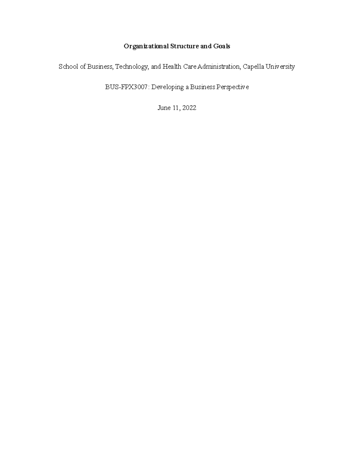 Busfpx-3007 Russell Jake Assessment 1-1 - Organizational Structure and ...