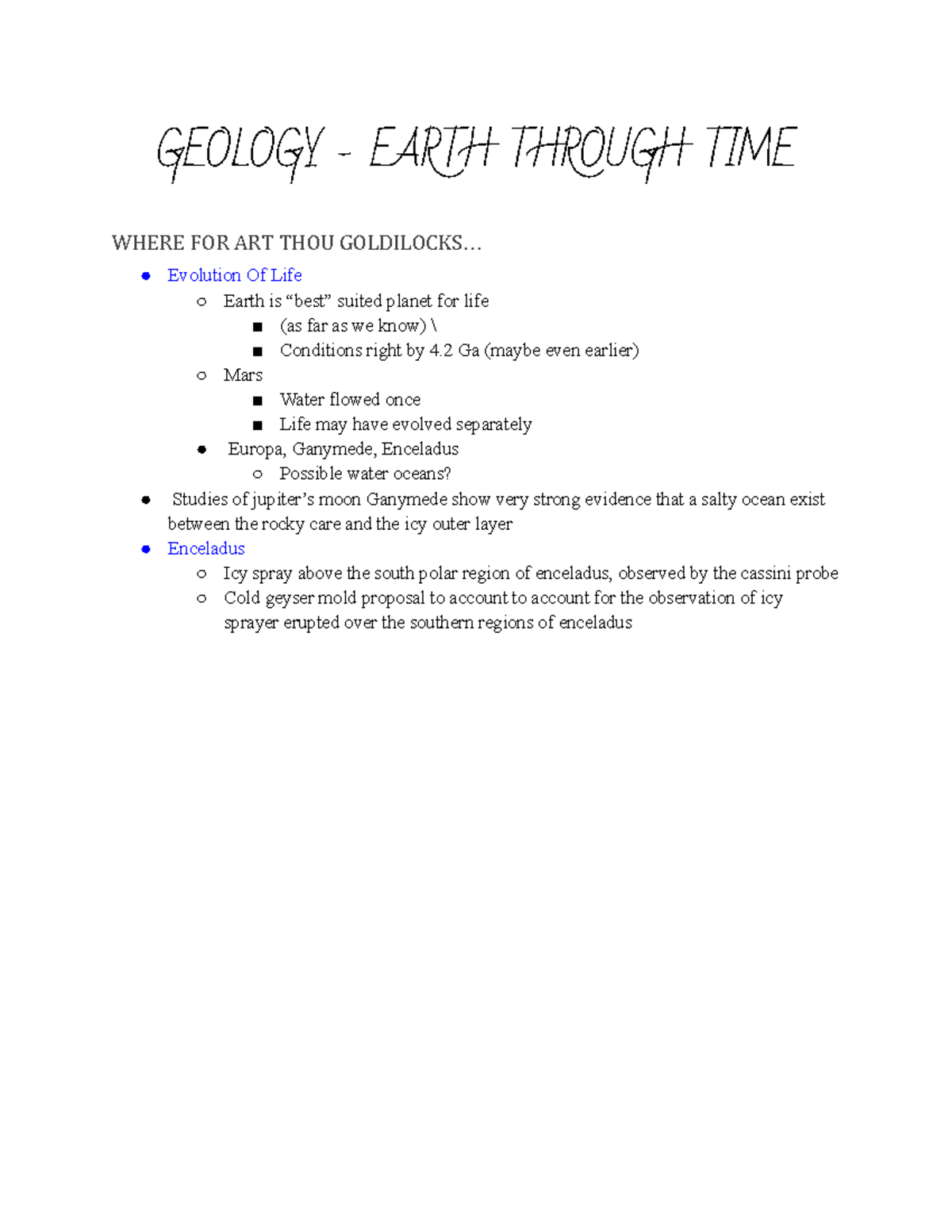 Where FOR ART THOU Goldilocks… - GEOLOGY - EARTH THROUGH TIME WHERE FOR ...