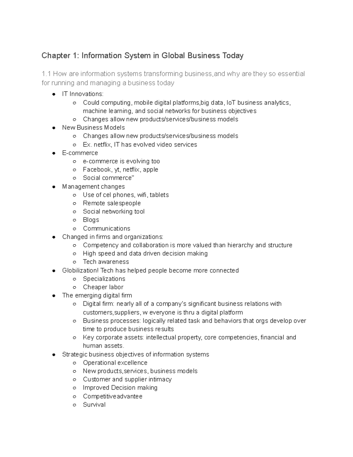 Chapter 1 Introduction To Systems Chapter 1 Information System In Global Business Today 1 How