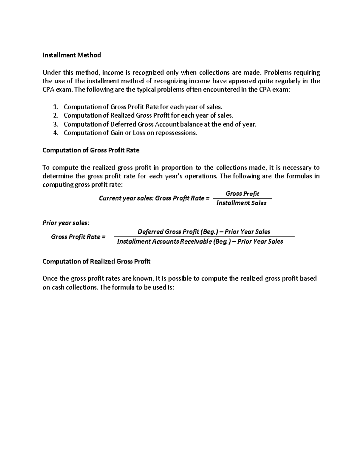 25629795 - accounting - Installment Method Under this method, income is ...