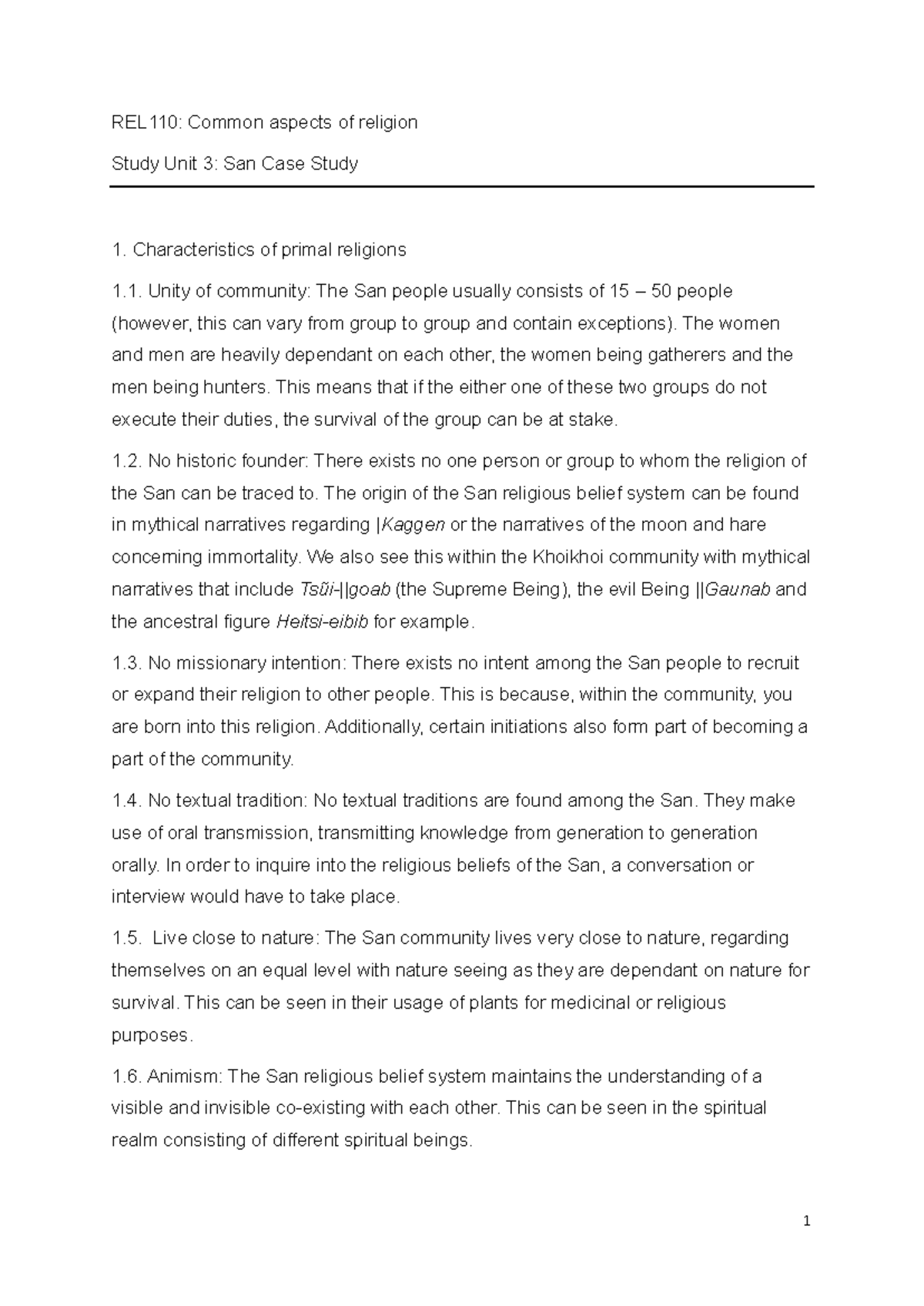 San case study - Summary Theory of religion - 1 REL110: Common aspects ...