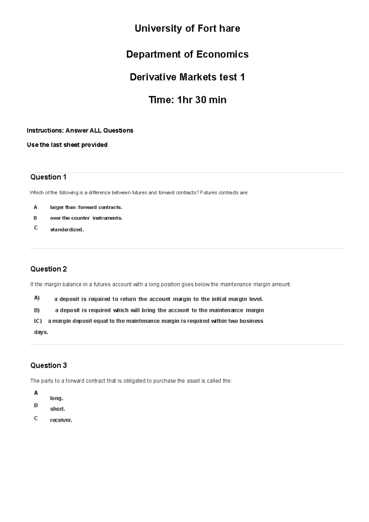 Test 1 - TEST ONE BASED ON FINANCIAL DEVELOPEMENT AND ECONOMIC GROWTH ...