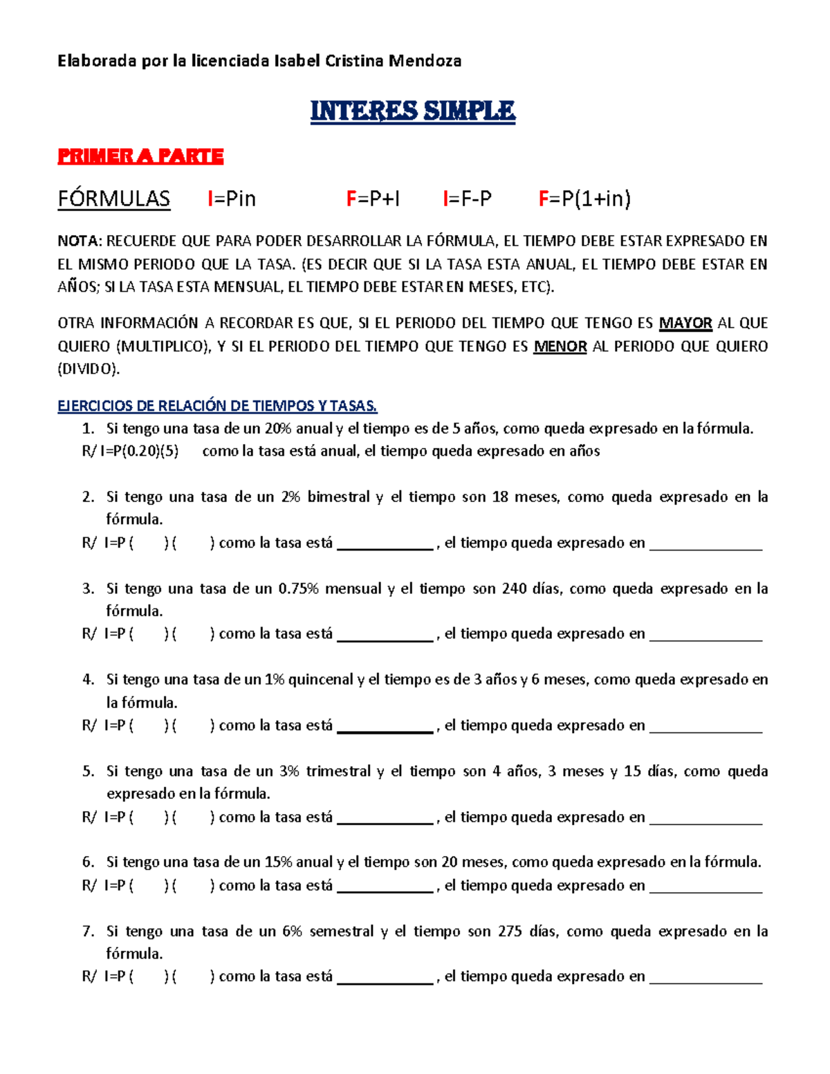 GUIA N 1 Resumen DE Interes Simple - INTERES SIMPLE PRIMER A PARTE ...