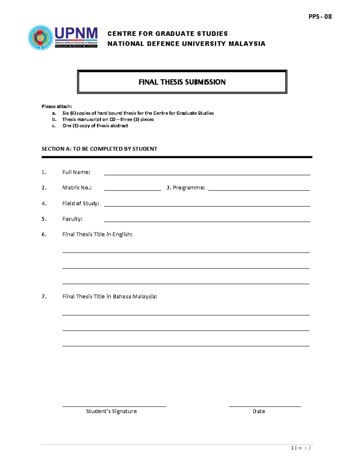 PPS-08 Final Thesis Submission v2 - 1 | m s 2 CENTRE FOR GRADUATE ...