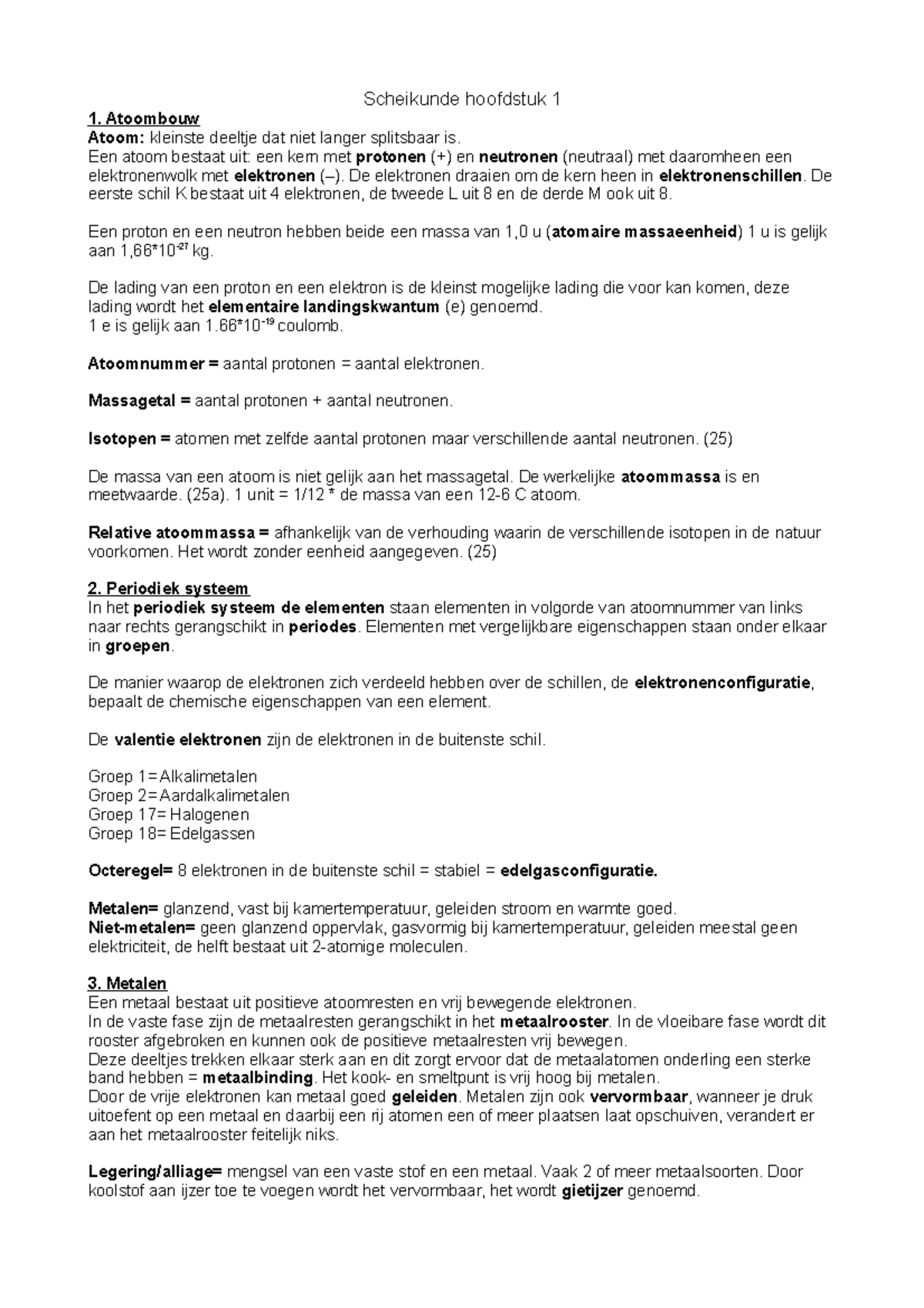 Scheikunde h1: Atomen en bindingen - Scheikunde hoofdstuk 1 Atoombouw ...