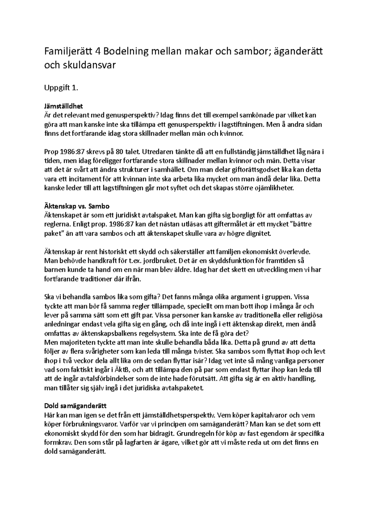 Familjerätt 4 Bodelning mellan makar och sambor - Jämställdhet Är det ...