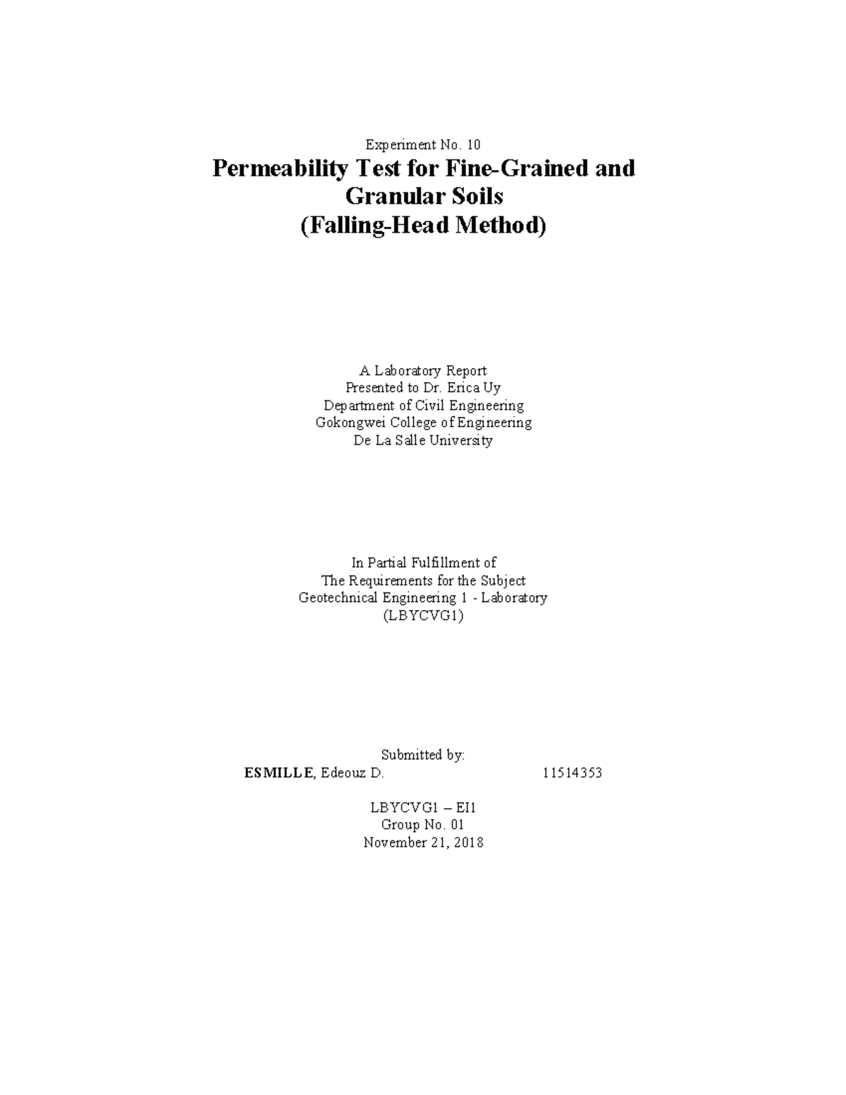 Permeability Test for Fine-Grained and Granular Sois (Falling-Head ...