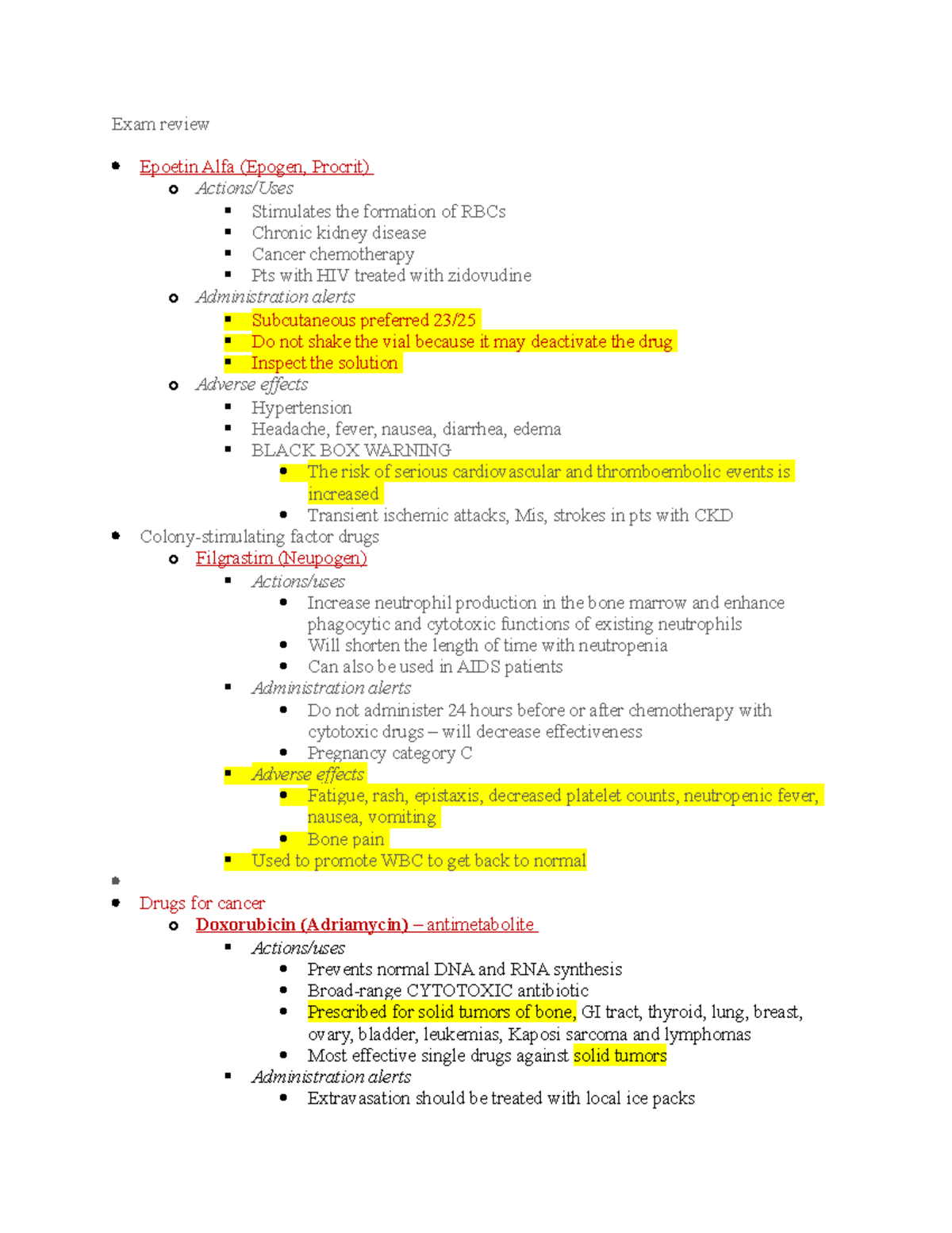 Exam 1 review - exam 1 study guide - Exam review Epoetin Alfa (Epogen ...