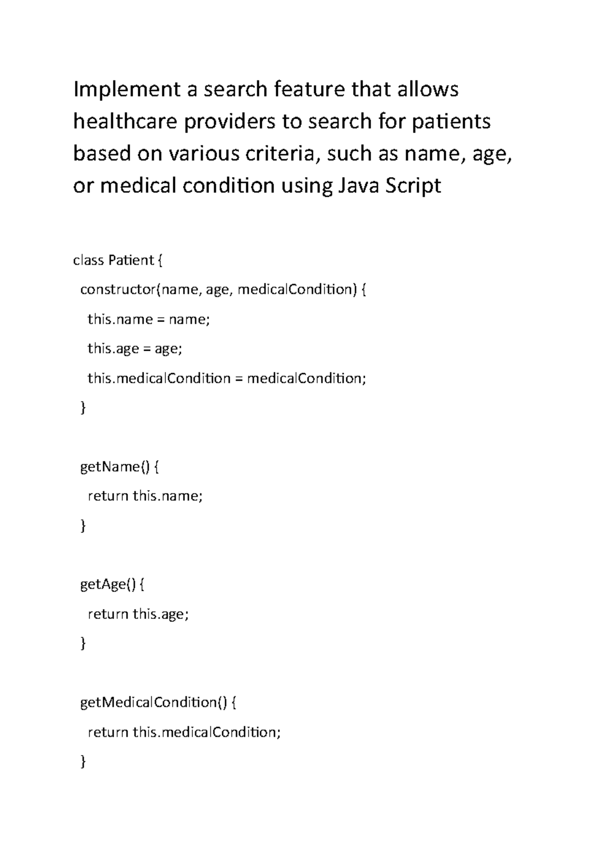 Patients based on various -javascript - Implement a search feature that ...