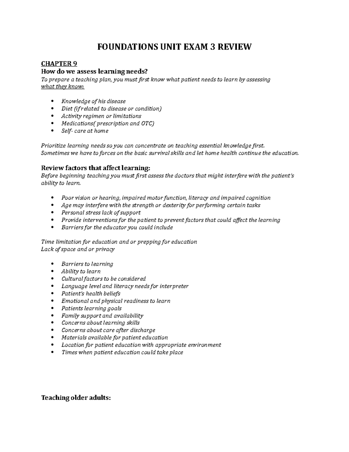 UNIT 3 EXAM Review - EXAM 3 UNIT for lvn program for fundametals and ...