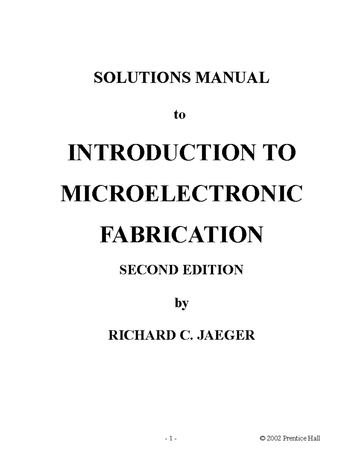 Introduction to microelectronic fabrication - SOLUTIONS MANUAL to ...