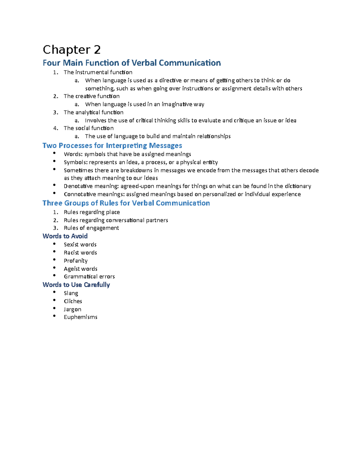 Chapter 2 CMST - Four main functions of verbal communication - Chapter ...