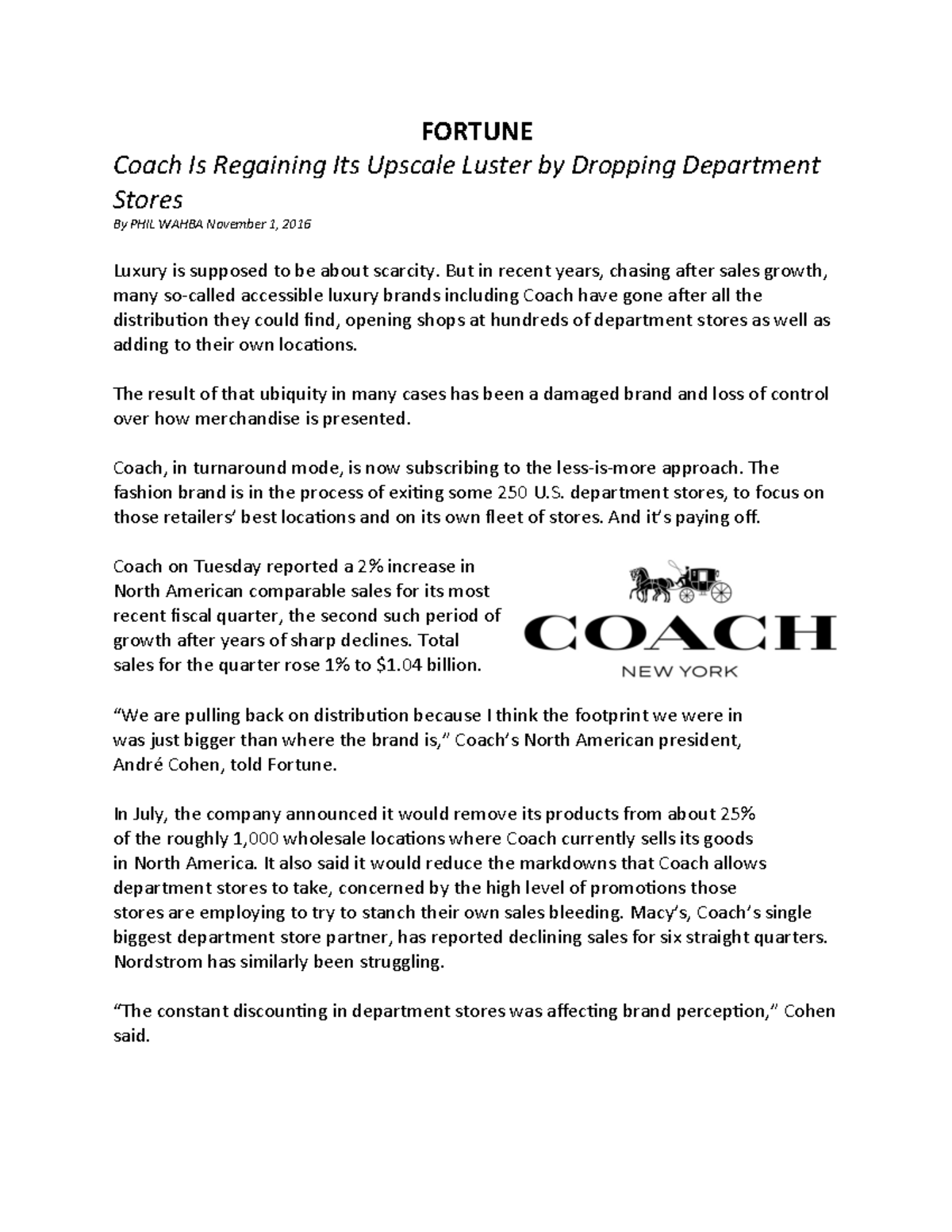 Coach - Fortune Article - FORTUNE Coach Is Regaining Its Upscale Luster ...