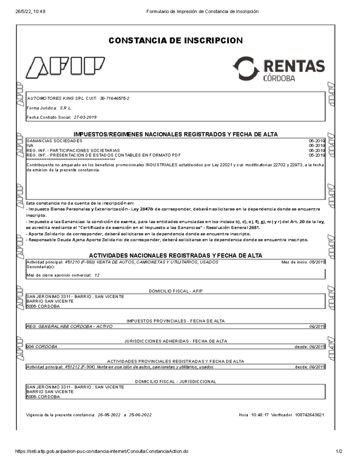 AFIP - Administración Federal de Ingresos Públicos - 26/5/22, 10:49 ...