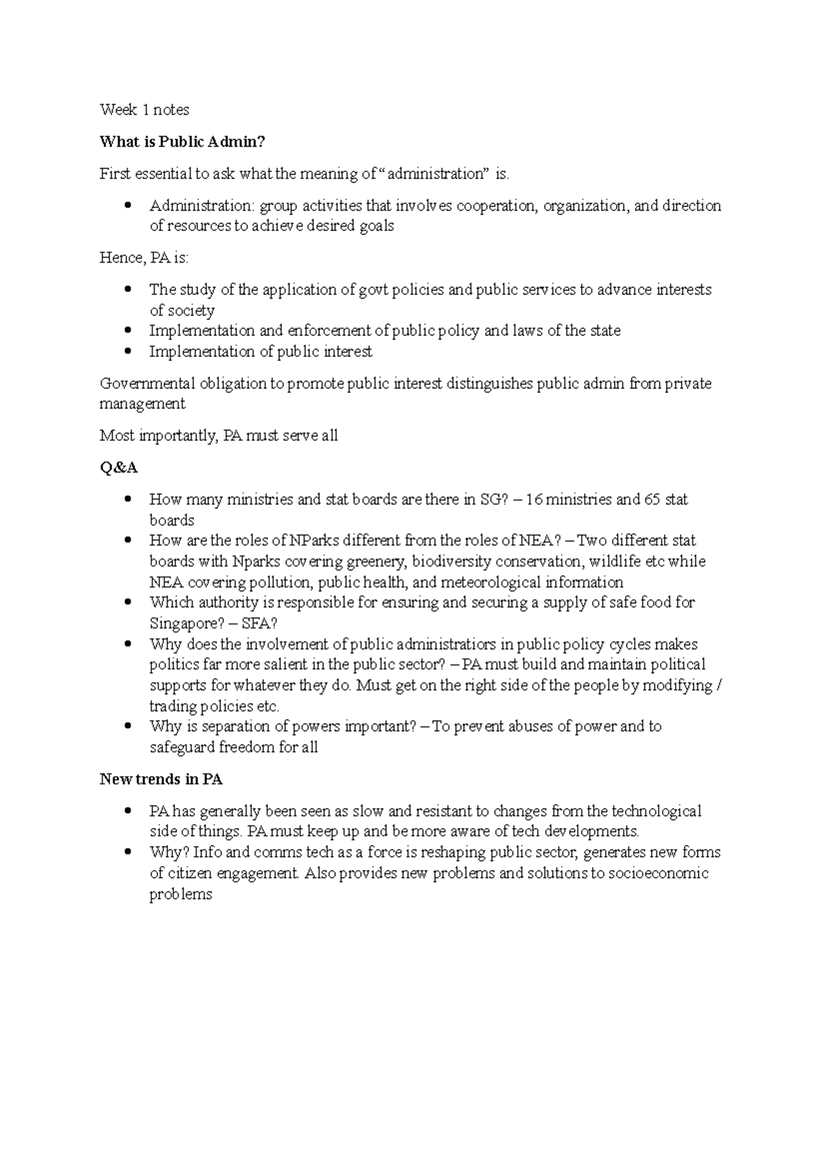 Week 1 notes - What is Public Administration - Week 1 notes What is ...