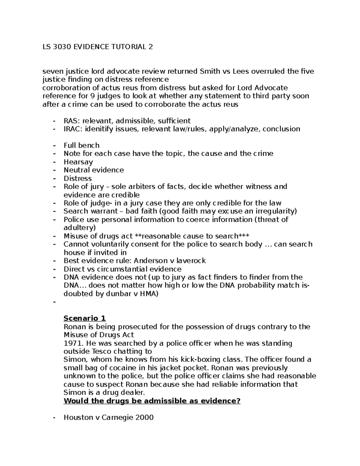 LS 3030 Evidence Tutorial 2 - LS 3030 EVIDENCE TUTORIAL 2 seven justice ...