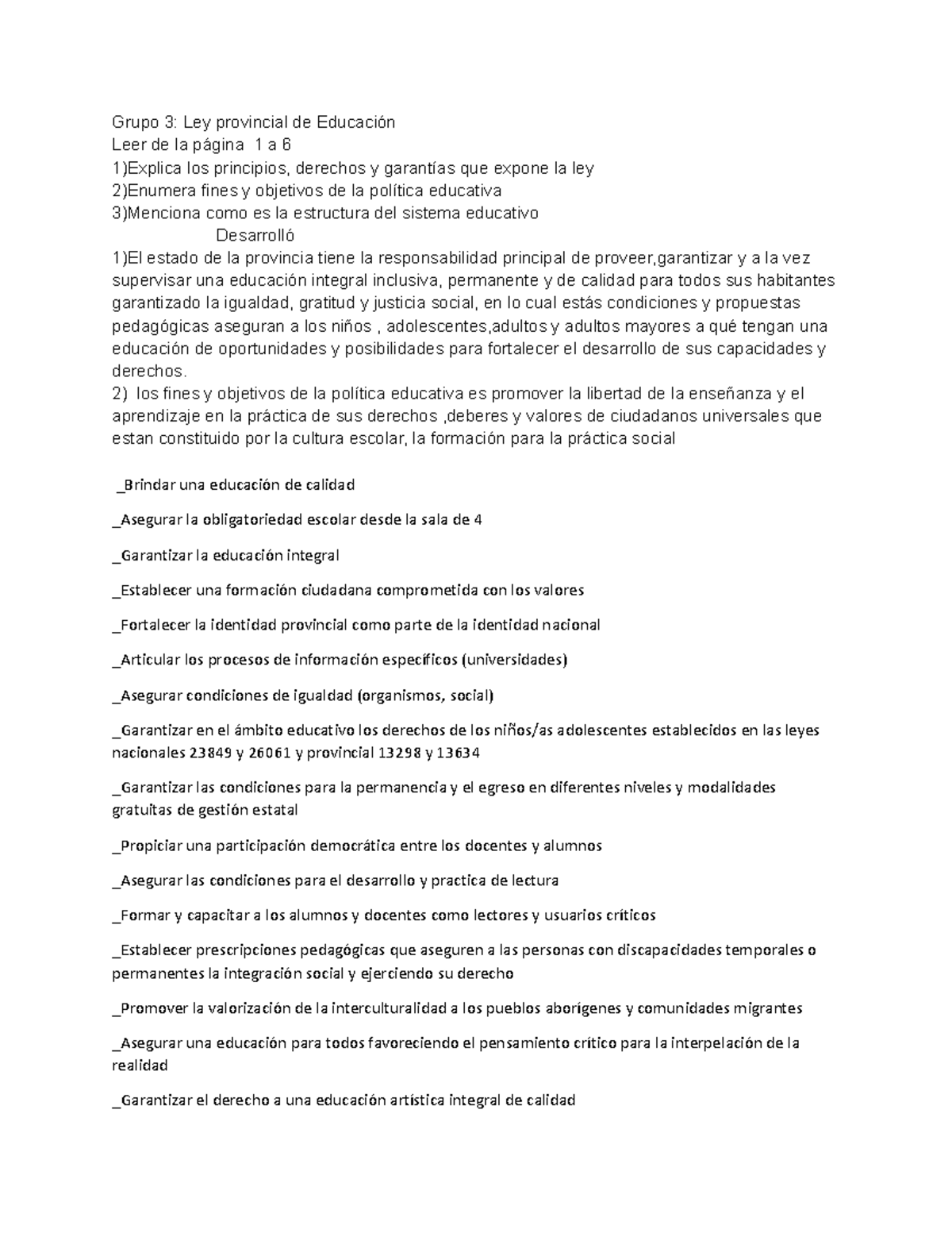 Grupo 3- Ley provincial de Educación - Grupo 3: Ley provincial de Educación Leer de la página 1 ...