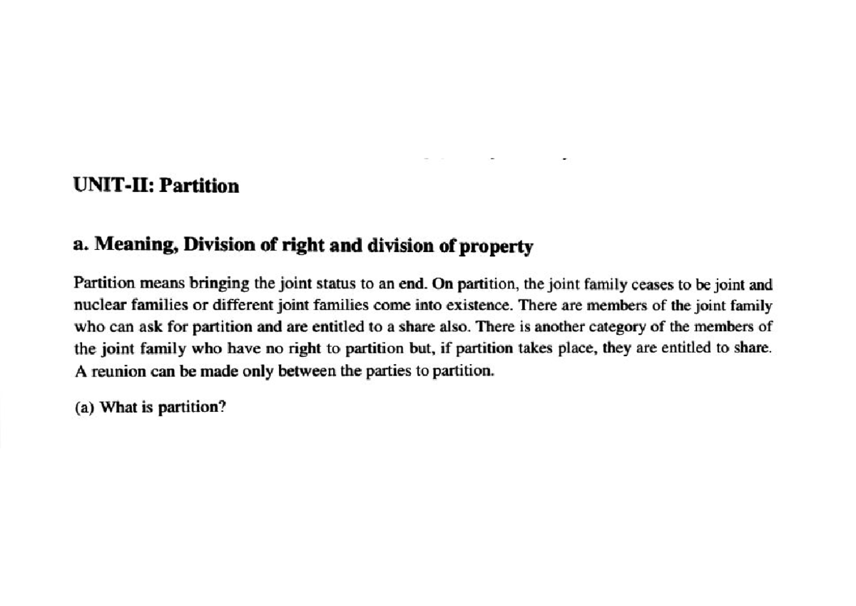 Partition - Family Law II - Bachelor of Law - Studocu