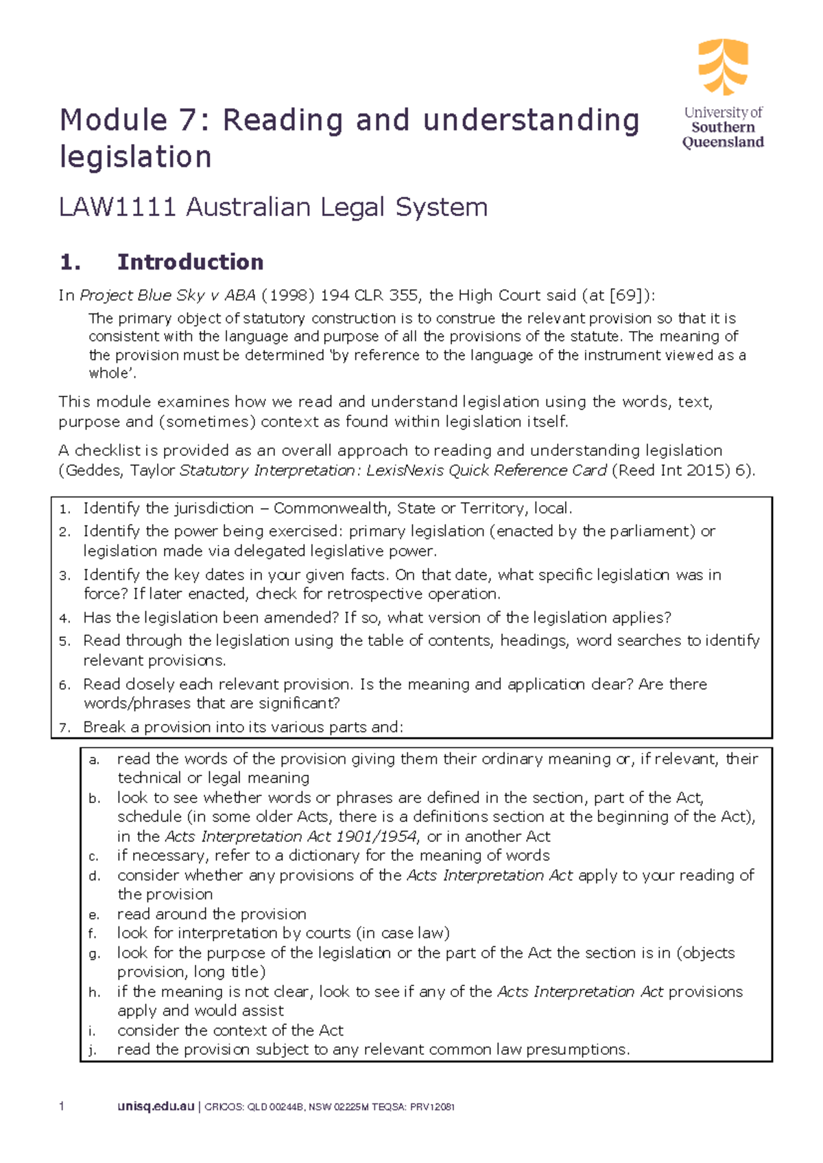 Module 7 - Reading and understanding legislation - Module 7 : Reading and understanding ...