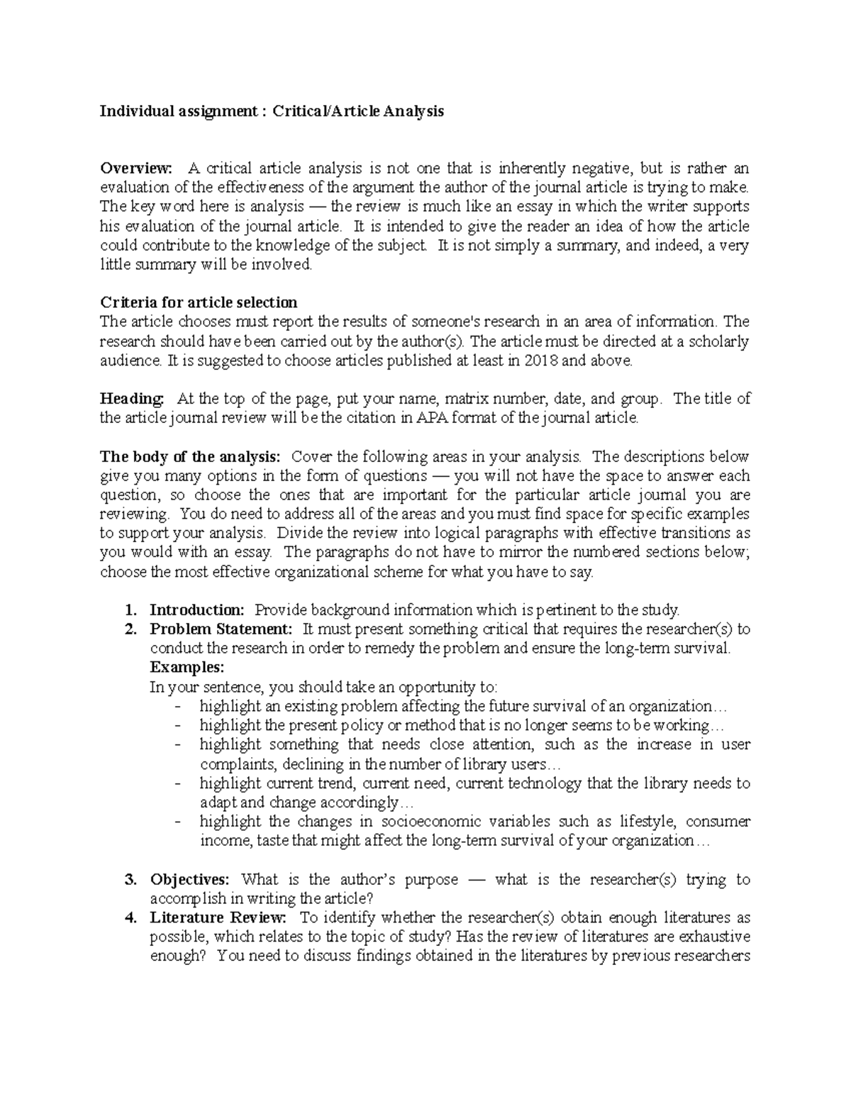 IMS657 Guidlines Article Review - Individual assignment : Critical ...