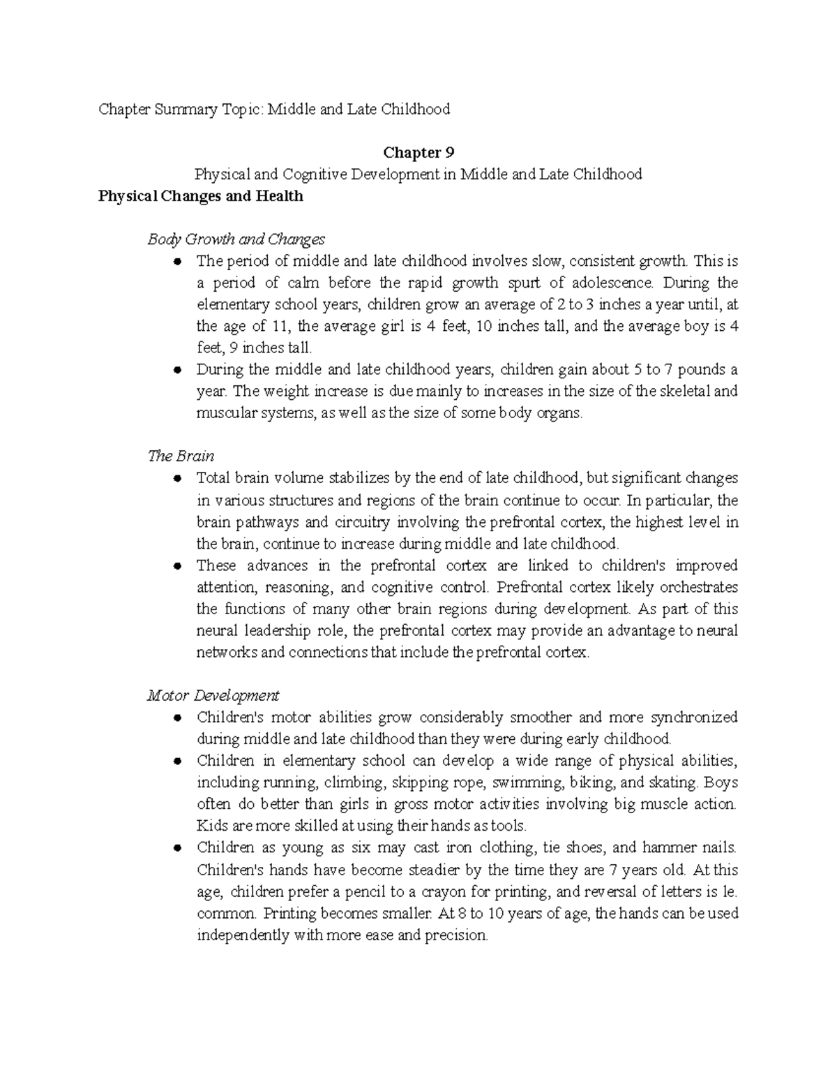 Middle and Late Childhood - Chapter Summary Topic: Middle and Late ...