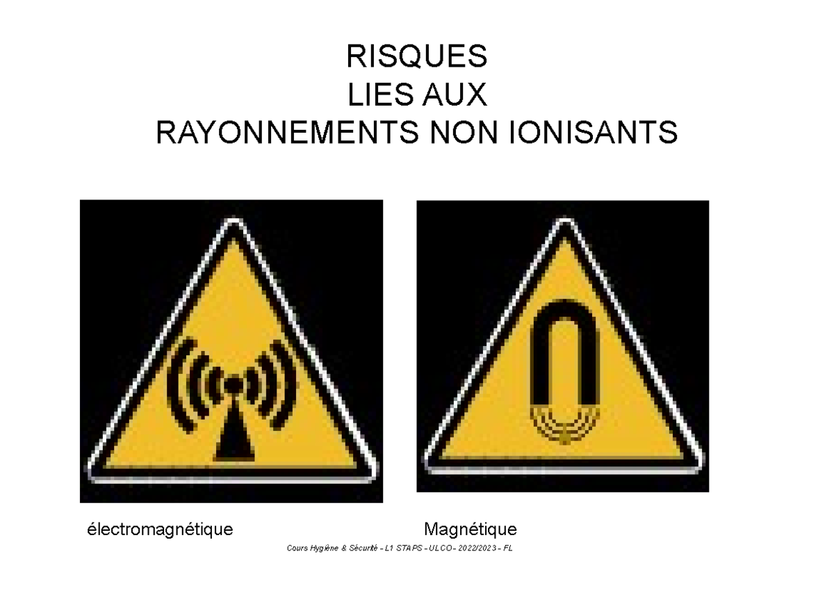 Risques Rayonnements NON Ionisants 2022 2023 L1 Staps - RISQUES LIES ...