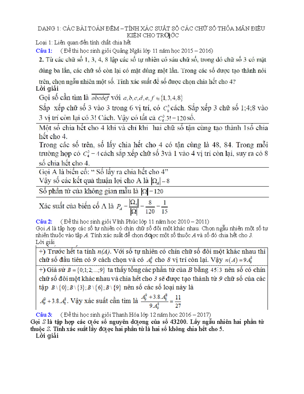 Xác suất - ETS 2020 - DẠNG 1: CÁC BÀI TOÁN ĐẾM – TÍNH XÁC SUẤT SỐ CÁC ...