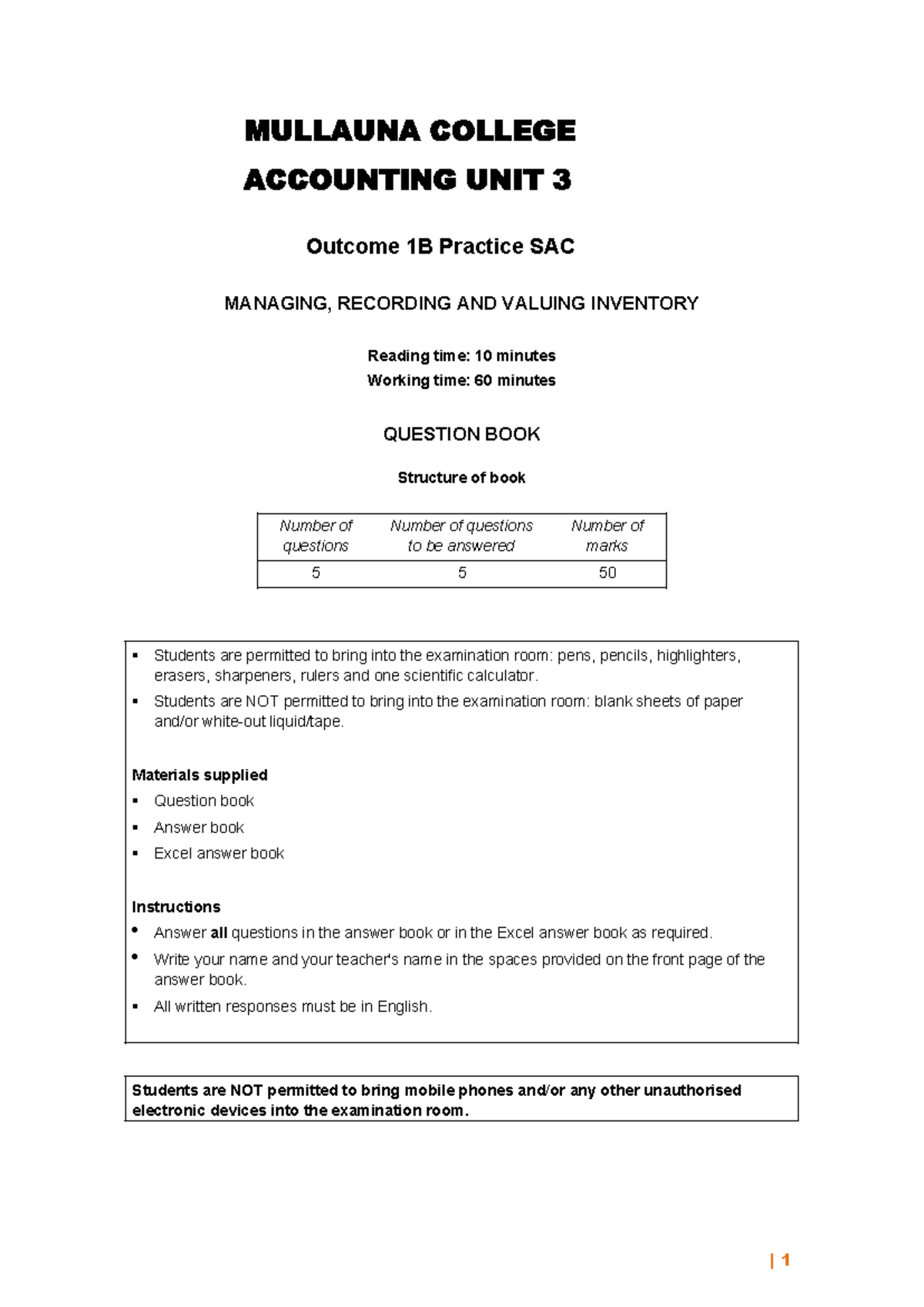 U3 SAC1B Practice SAC question booklet - MULLAUNA COLLEGE ACCOUNTING ...