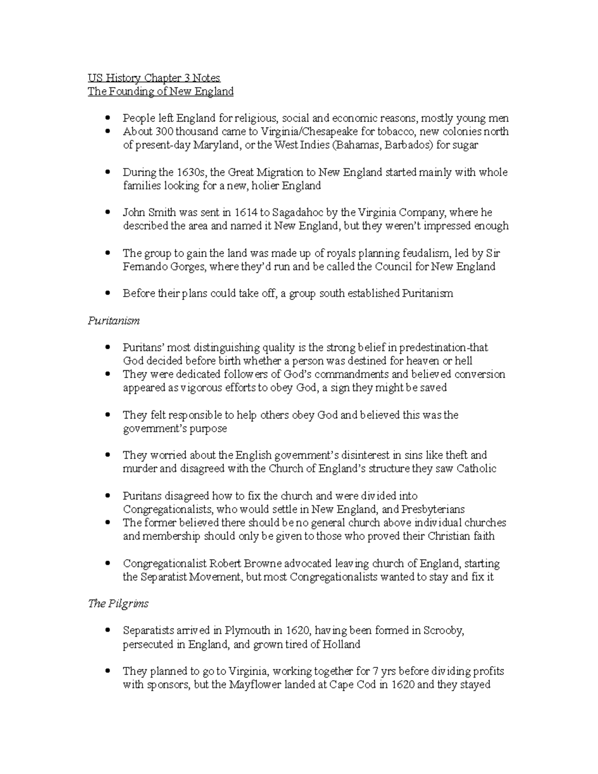 US History Chapter 3 Notes - US History Chapter 3 Notes The Founding of ...