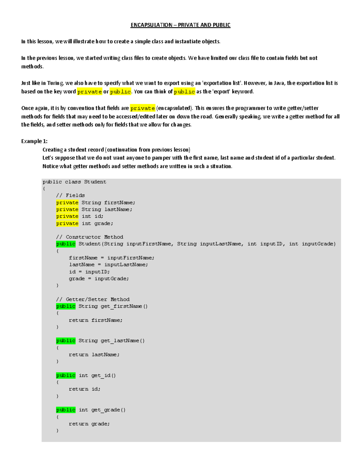 Lesson 3 - Encapsulation - private and public - ENCAPSULATION – PRIVATE ...