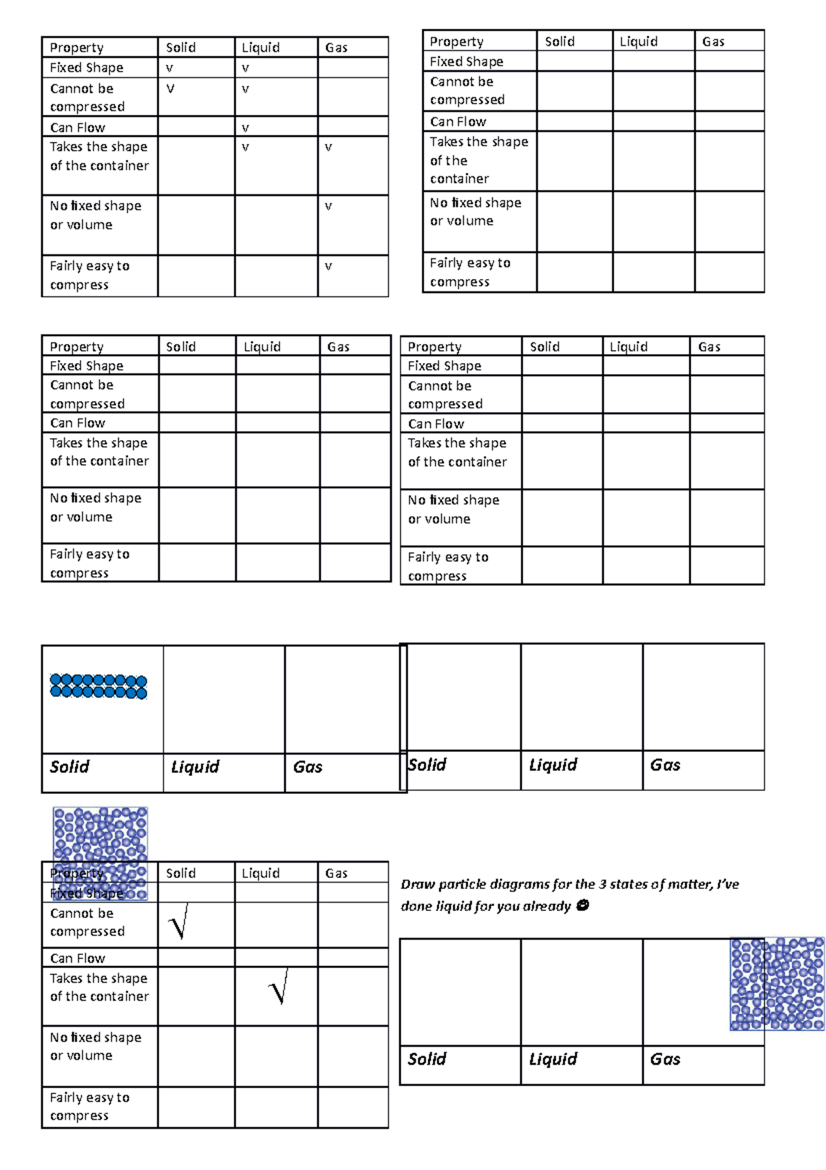 Differentiated Worksheet - Draw particle diagrams for the 3 states of ...