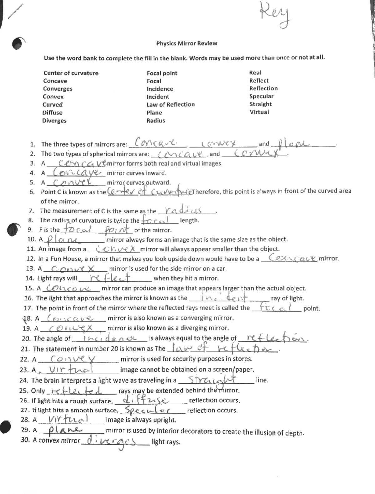 Plane, convex, concave mirrors review - Key Physics Mirror Review Use ...