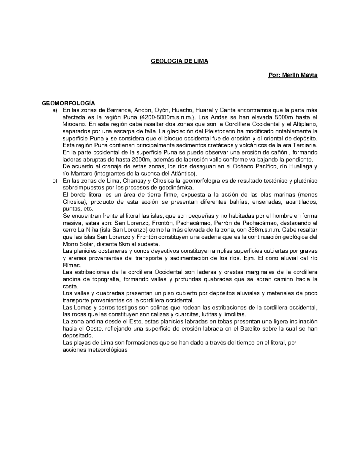Geologia de Lima - GEOLOGIA DE LIMA Por: Merlin Mayta GEOMORFOLOGÍA a ...