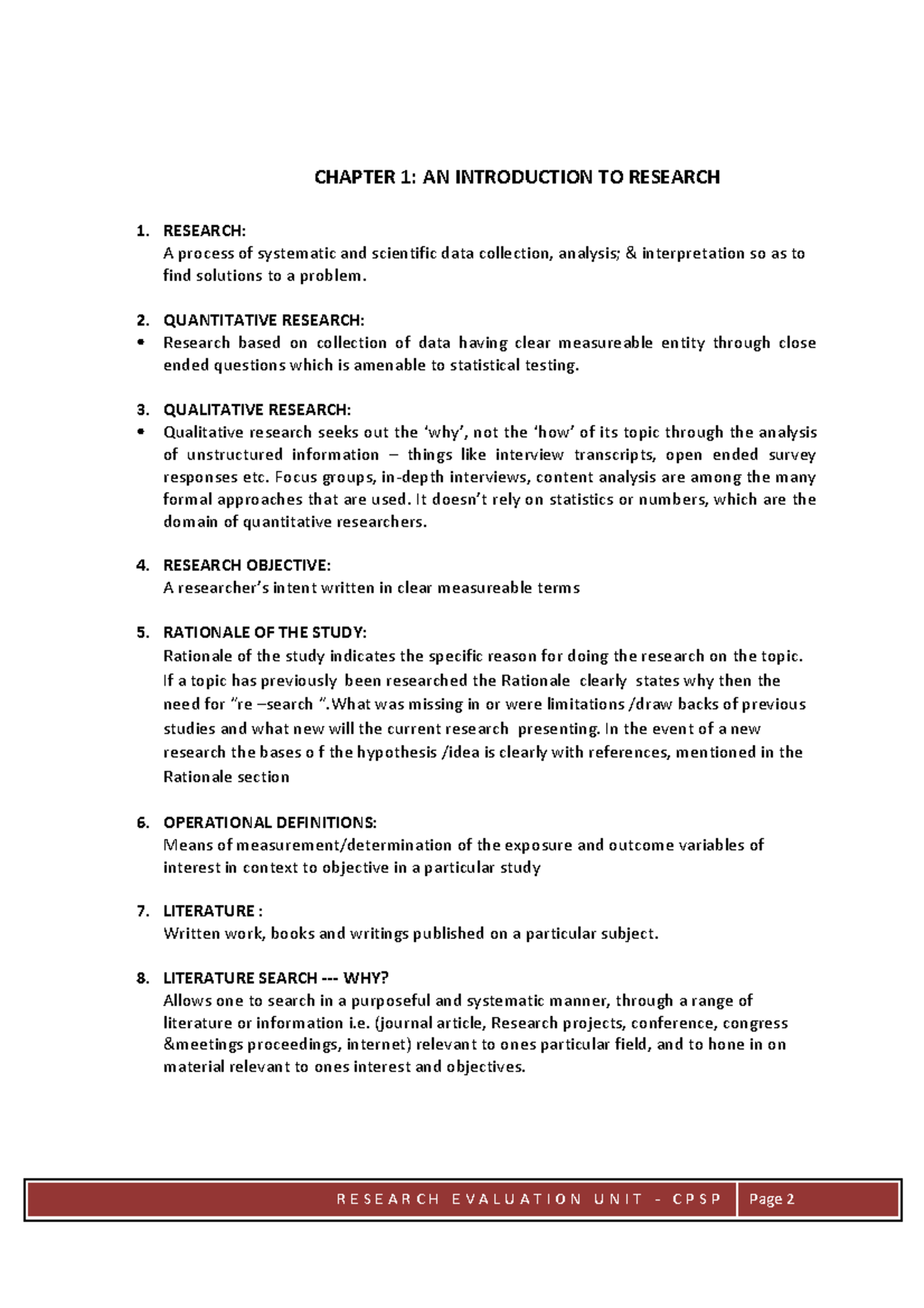 2-rmb dw - Medical - R E S E A R C H E V A L U A T I O N U N I T - C P S P Page 2 CHAPTER 1: AN ...