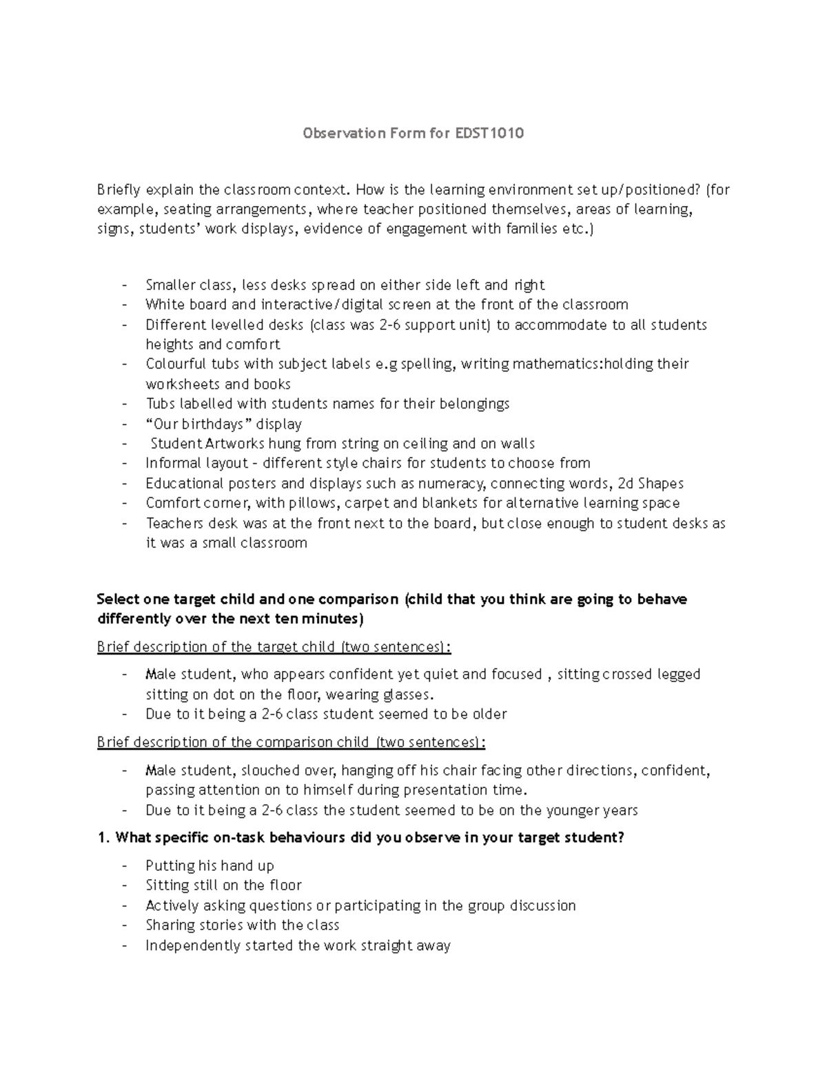 Observation Form for EDST1010-2 - Observation Form for EDST Briefly ...
