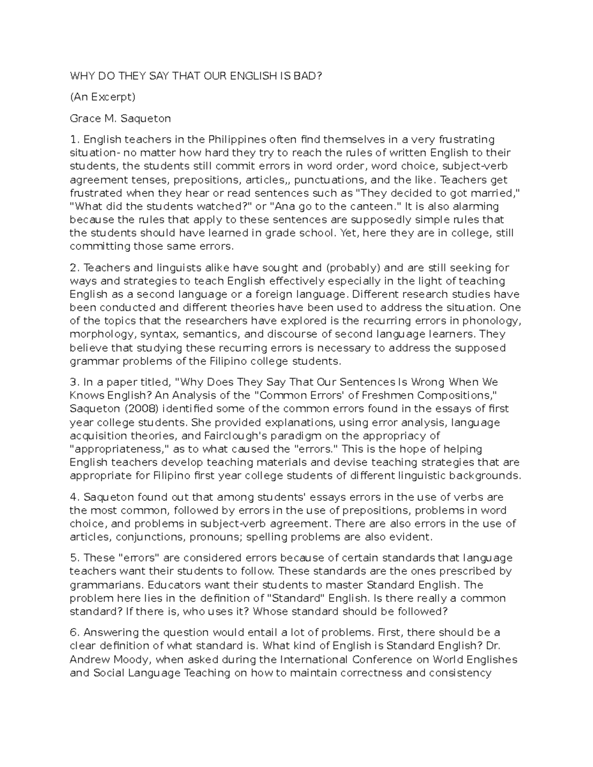 WHY DO THEY SAY THAT OUR English IS BAD - WHY DO THEY SAY THAT OUR ...