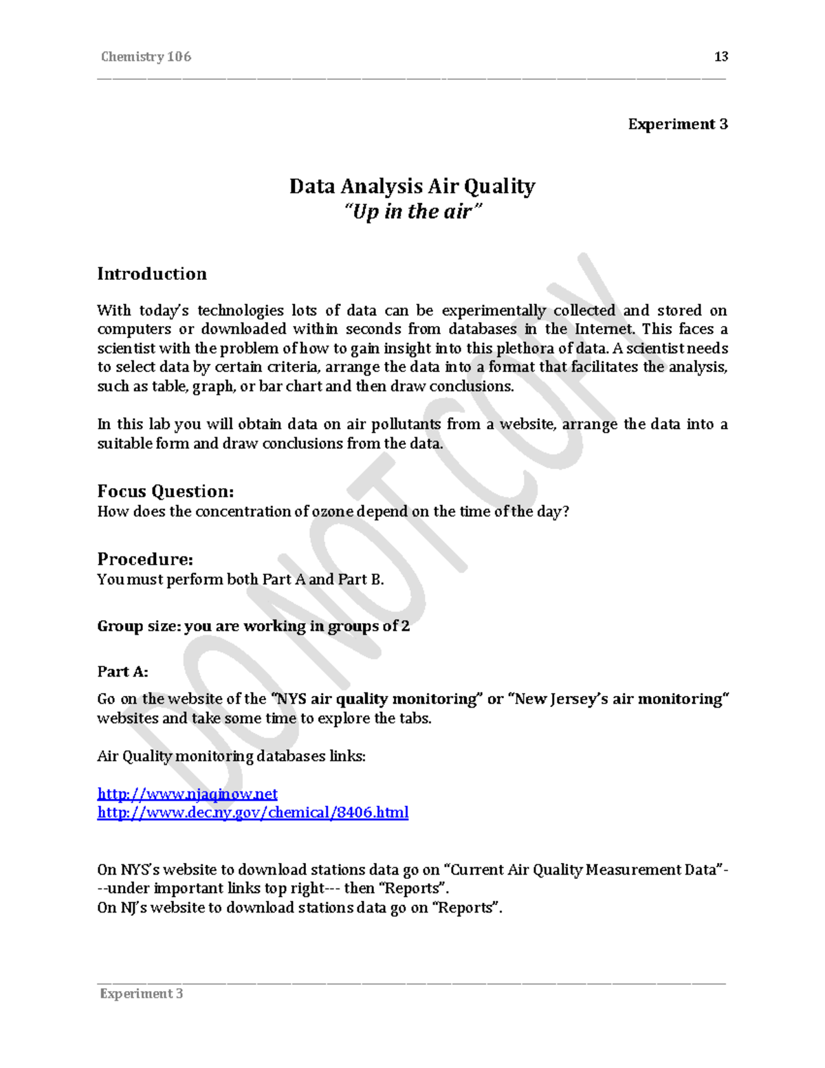 Lab 3 - Lab Report - Experiment 3 Data Analysis Air Quality “Up in the ...