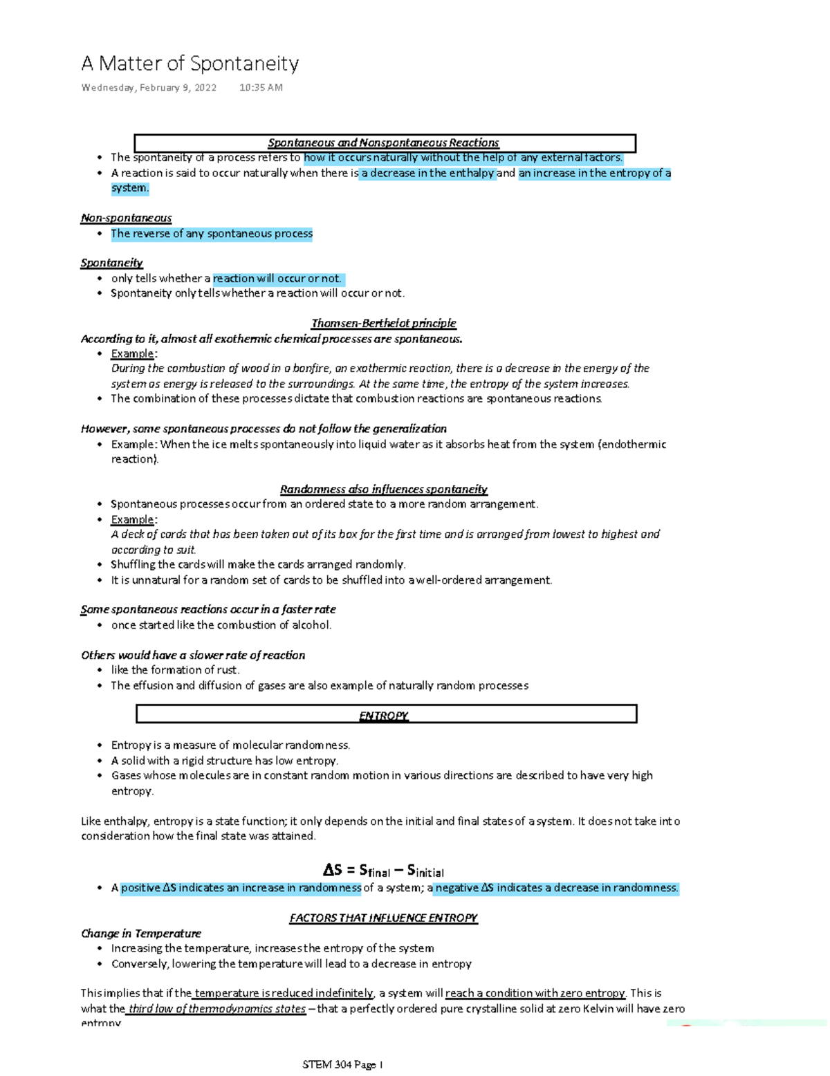 A Matter of Spontaneity - Spontaneous and Nonspontaneous Reactions The ...